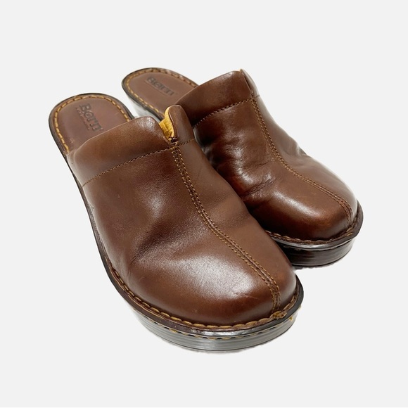 Born | Shoes | Born Brown Leather Heel Platform Clogs Size 9 | Poshmark